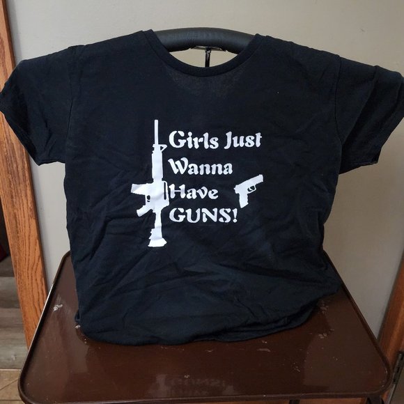 Gildan | Tops | Womens Black Tshirt With Gun And White Writing Girls ...
